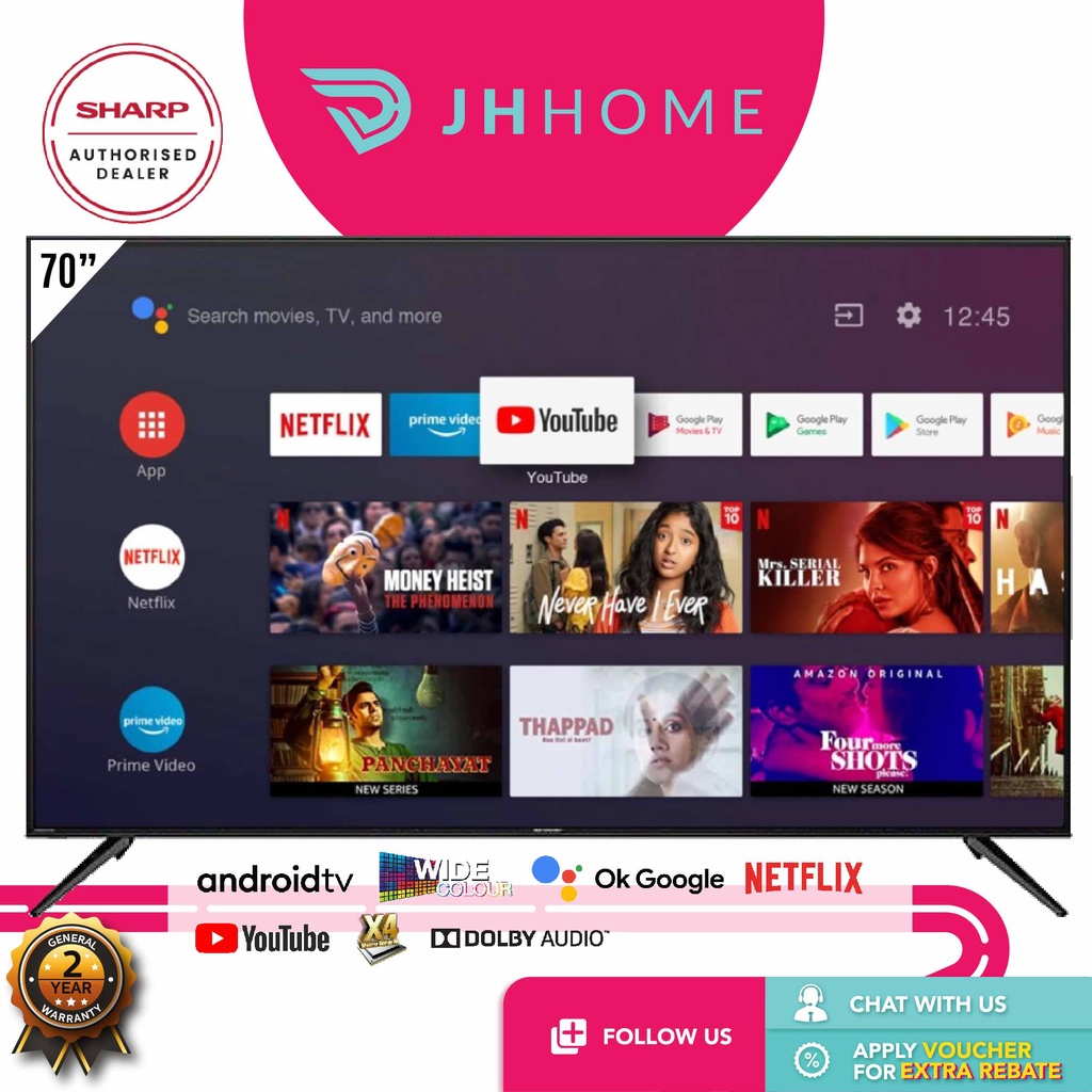 Sharp 70 Inch 4K UHD Android Smart TV 4TC70CK3X | AQUOS | Netflix ...