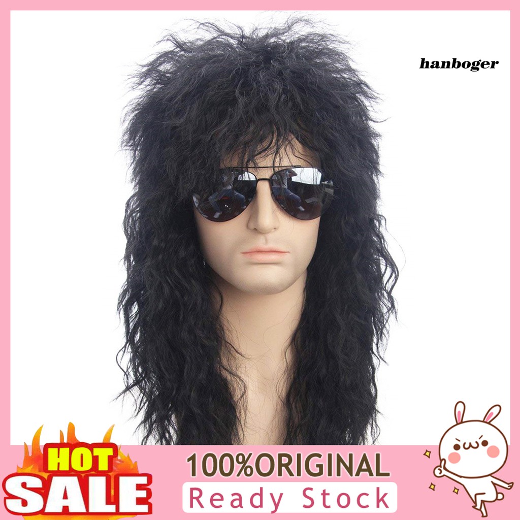 Han_Men Halloween Costume Cosplay Punk Heavy Metal Rocker Curly Long ...