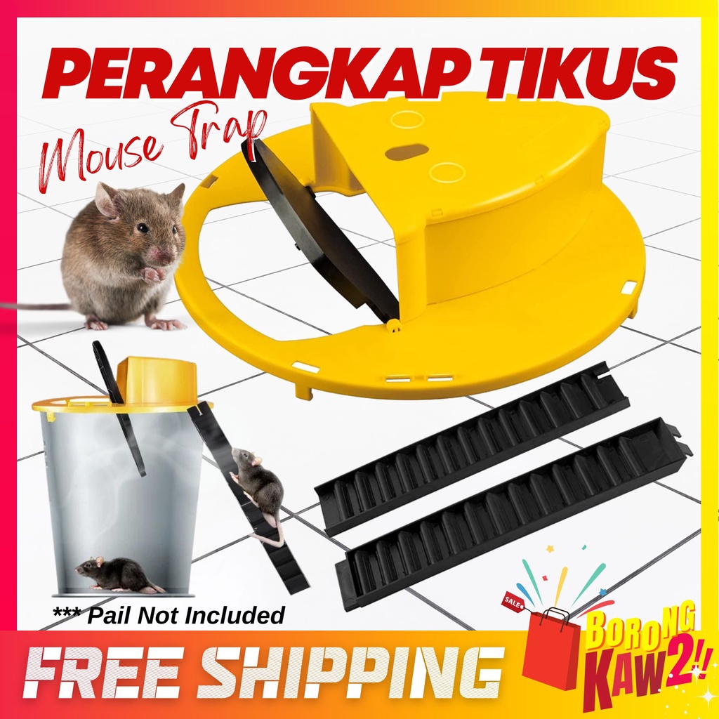 BKK Slide Bucket Lid Mouse Trap Perangkap Tikus Flip Flop Pail Rat Trap ...