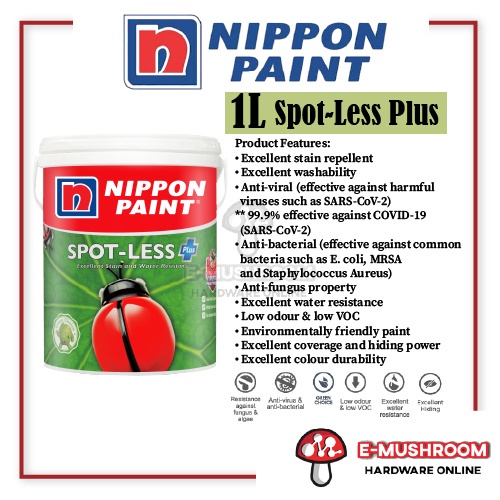 1L Nippon Paint Spotless Spot-Less Plus Interior Wall paint Cat Dalam ...