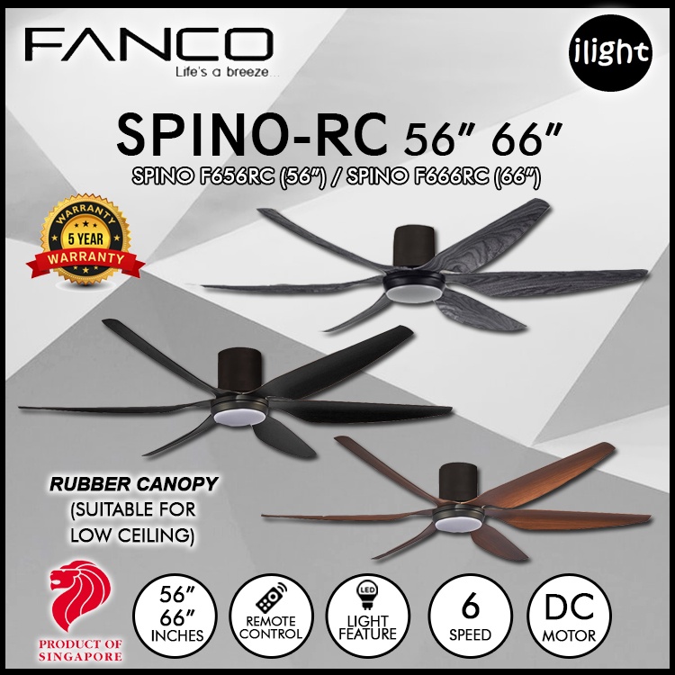 FANCO SPINO-RC 56" 66” DC MOTOR CEILING FAN 3C LIGHT 6 BLADE REMOTE ...