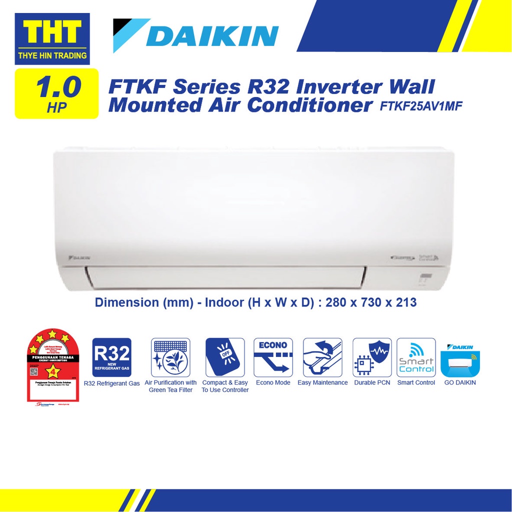 Daikin 1HP R32 Inverter Wall Mounted Air Conditioner With WIFI Smart Control FTKF25C-LF(WIFI) 4 ...