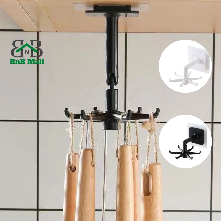 L Shape 360 Rotate 6 Hook Hanger Holder Kitchen Storage Organizer Self ...