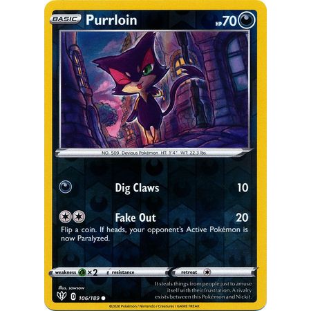 Purrloin / 106/189 / Reverse Holo & Common / Sword & Shield Darkness ...