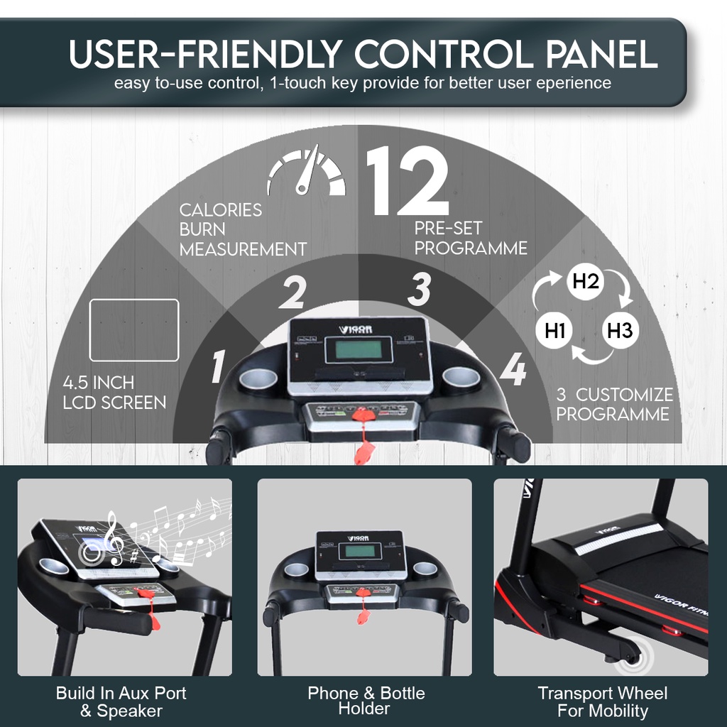 Vigor Fitness Treadmill Cardio 4.0hp Jogging Running Machine Auto ...