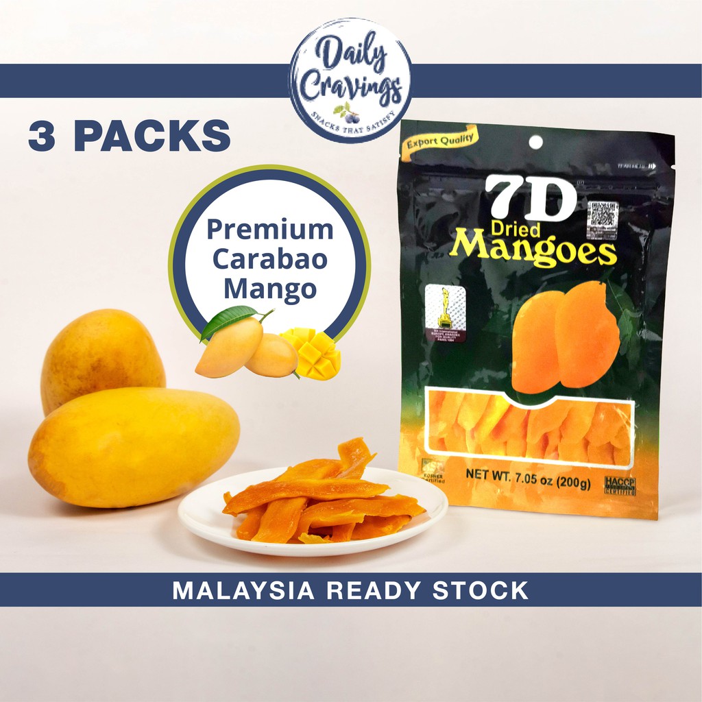 7D Dried Mangoes 200g x 3 Packs - Buah Mangga Kering 7D 200gx3 (600g) 菲律宾芒果干零食 | Shopee Malaysia