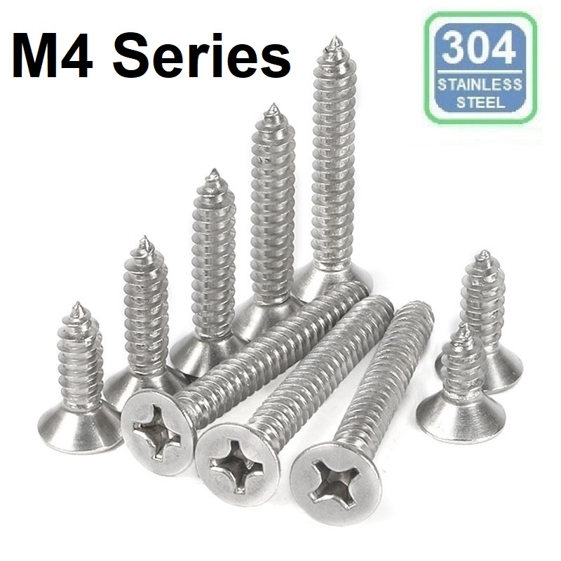 [M4 Series] Self Tapping Screw 304 Stainless Steel Flat Head Screw Plastic Wood DIY 不锈钢十字平头 ...