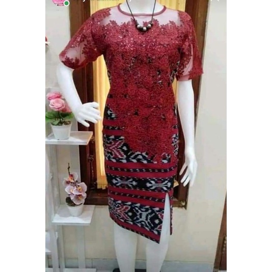 MERAH Red Brocade Combi Ethnic dress | Shopee Malaysia