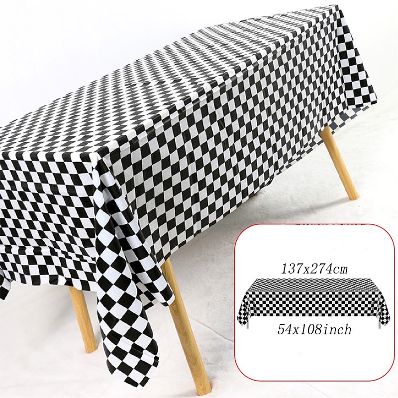 137x274cm Black White Tablecloth Racing Motorcycle Theme Party ...