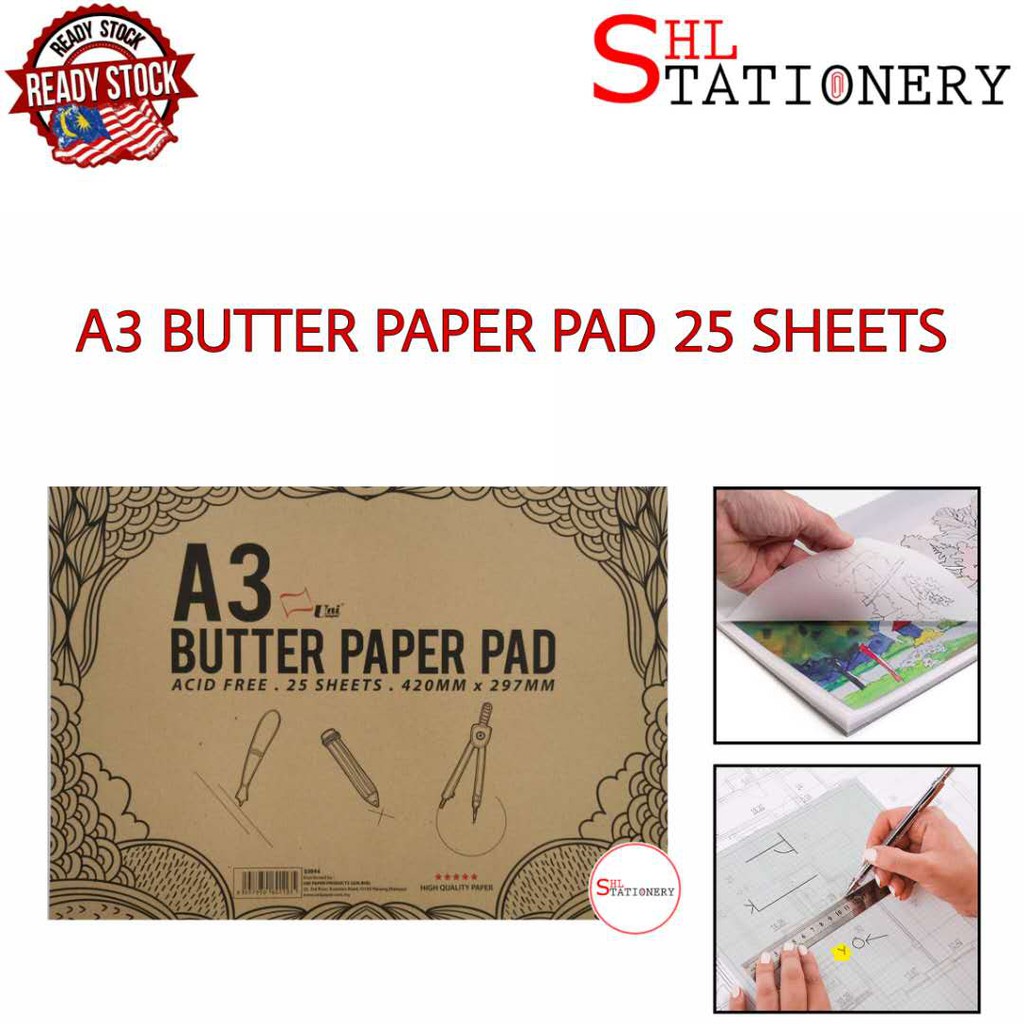 UNI A3 Butter Paper Pad 25 Sheets / Kertas Butter 420mm x 297mm ...