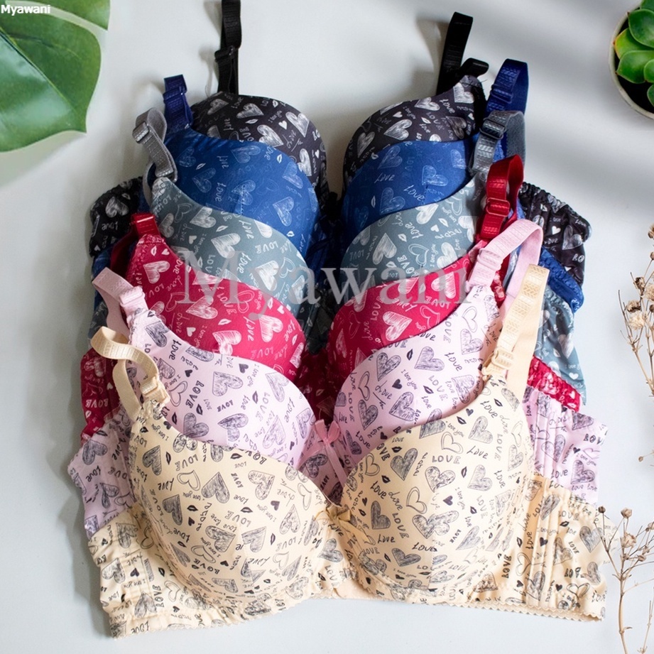Bra Plus Size 38-44 B/C Wired Cotton Bra Heart Shape Printed [LOVIE ...