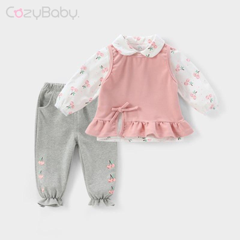 Baby Girl Spring and Autumn Set Girl Long Sleeve 3-Piece Baby Cherry ...