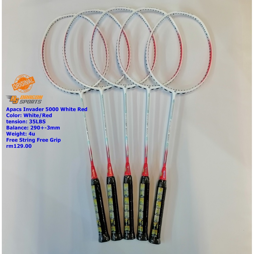 Apacs Invader 5000 White Red color with string and grip 100% Original ...