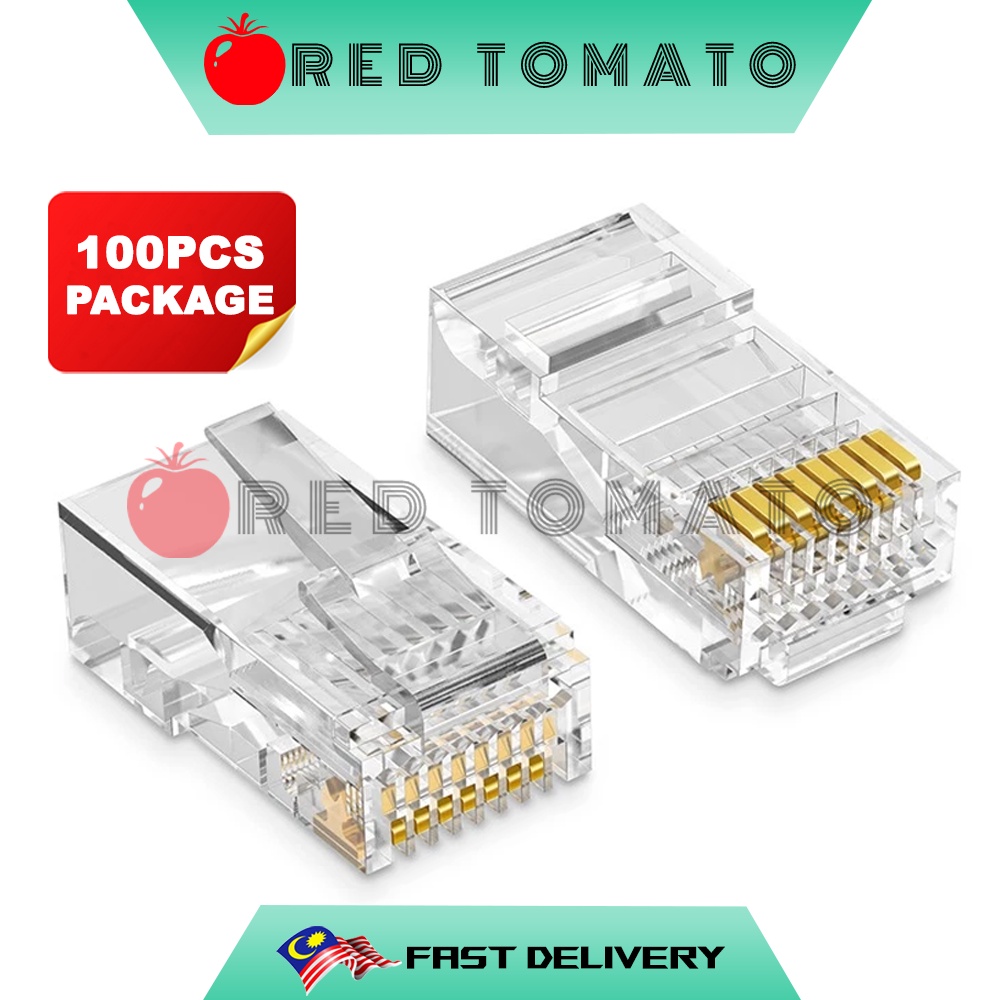 RED TOMATO 100pcs RJ45 CAT5 CTA6 Pass Modular Plug Network Connector Network Unshielded Ethernet ...