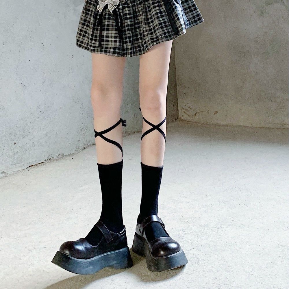 Lolita Stockings Bandage Long Knee Socks Female Japanese jk socks tied ...