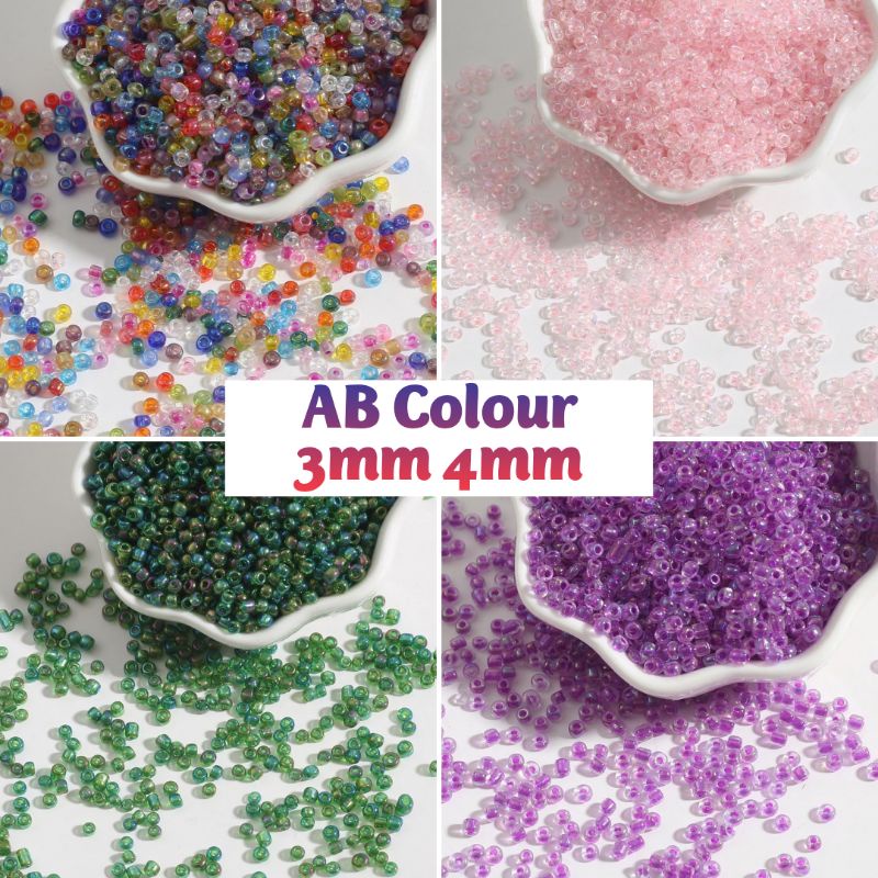 (Ready Stock) 3mm 4mm AB Mixed Colour Beads Charm Glass Green Pink ...