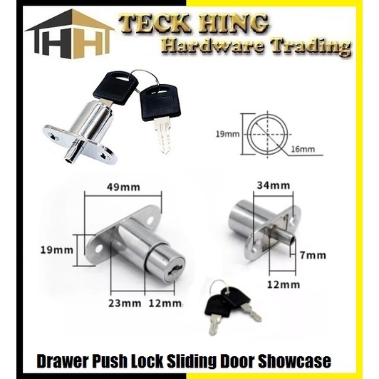 Drawer Push Lock Sliding Door Showcase Cupboard Cabinet Locks Window ...