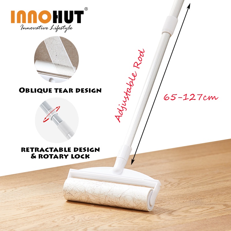Innohut Adjustable Long Handle Sticky Lint Roller Hair Dust Remover Set ...