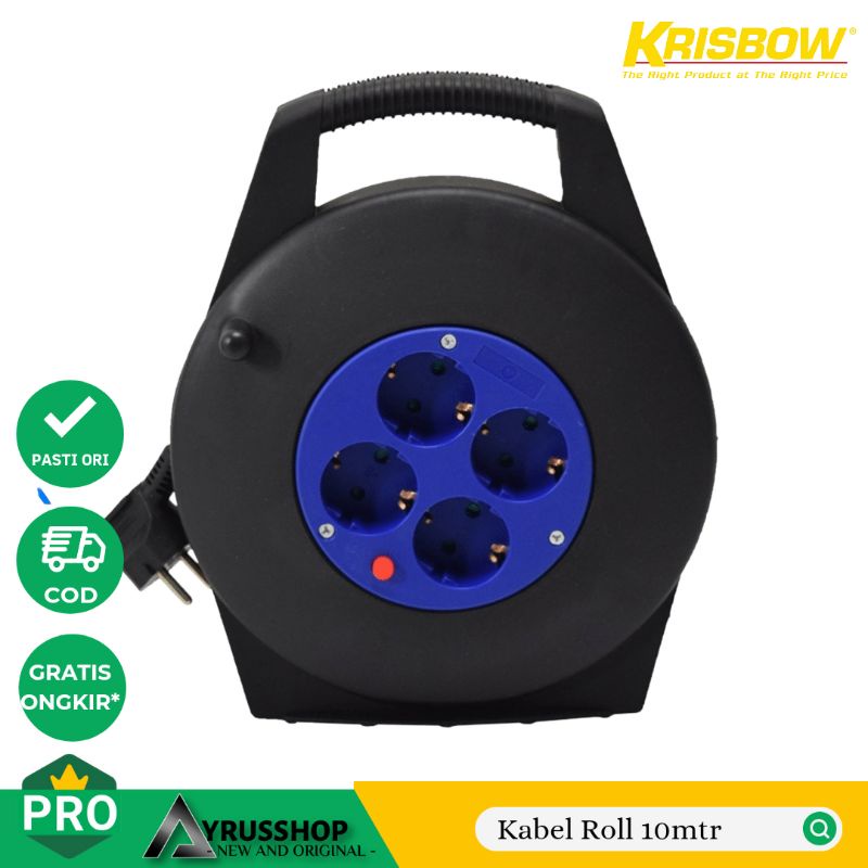 Krisbow Cable Roll 10mtr SNI/Rolling Cable 4 Socket Hole Plugs/Cable ...