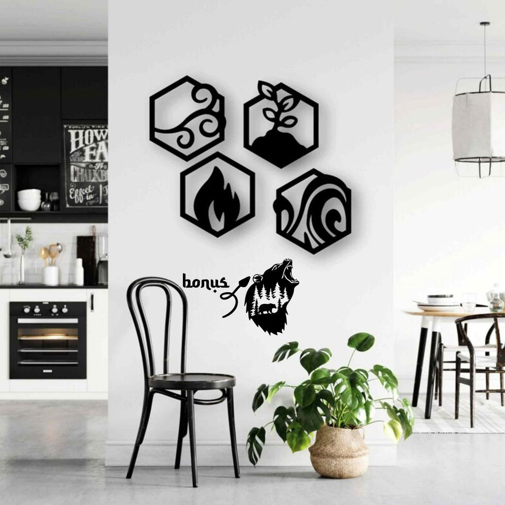 KAYU HIASAN DINDING 3d WOODEN CREATION WALL DECORATION 4 ELEMENTS (1 ...