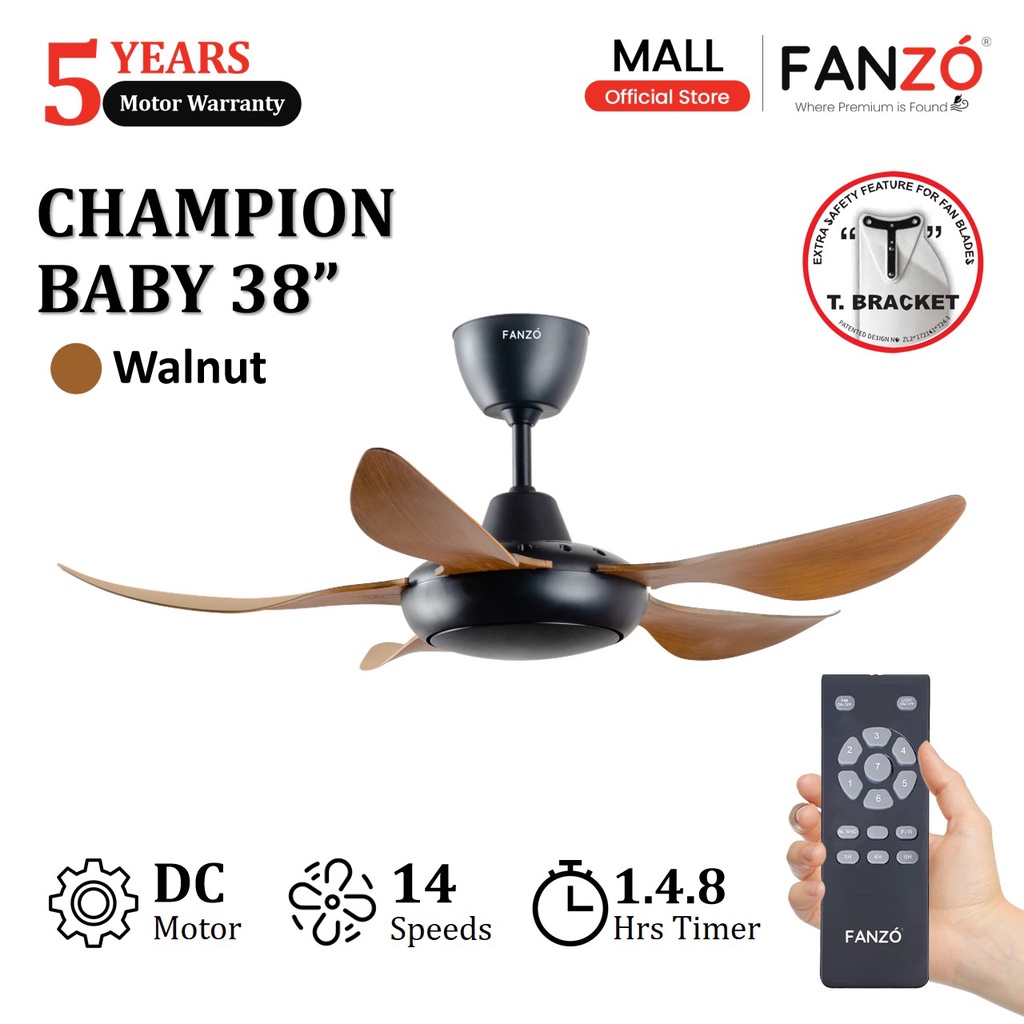 Fanzó Champion Baby 5 Blades Baby Fan 38”/Fanzo Champion LED DC Ceiling ...
