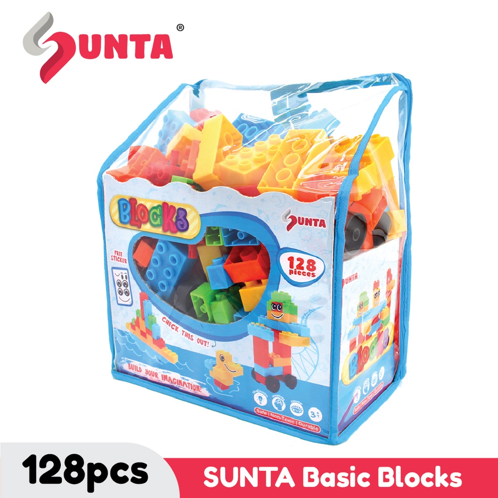 SUNTA Basic Building Blocks with Carry Bag (128pcs) [FREE Stickers ...