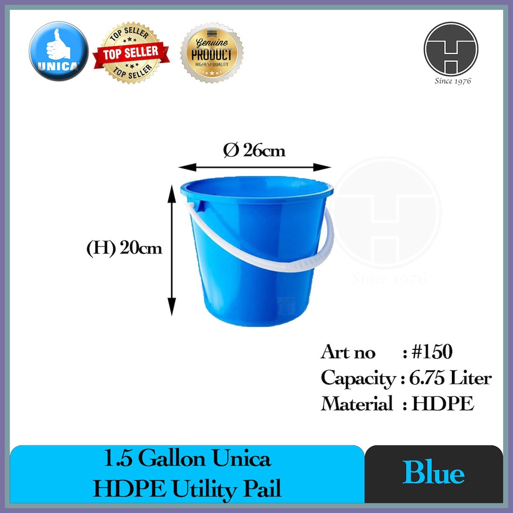 [TeoHin] Unica HDPE Heavy Duty Pail, 0.5 , 1 , 1.5, 2, 3, 4, 5 gallon ...