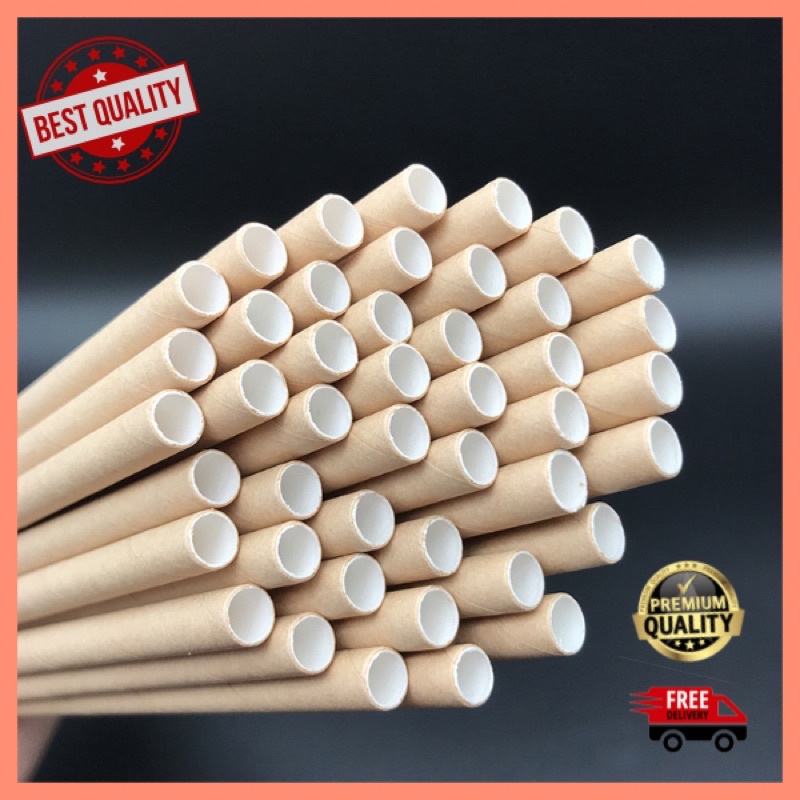 🔥READY STOCK🔥 50pcs/100pcs paper straw 6mm x 197mm slant cut with wrap ...