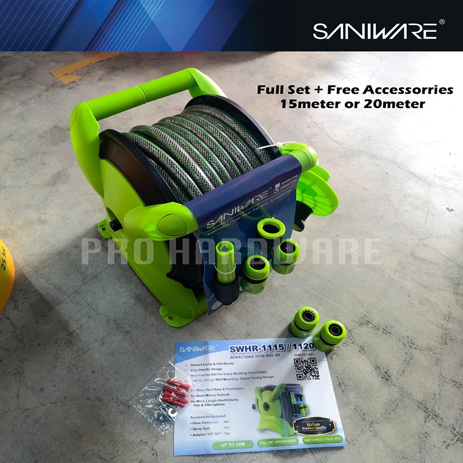 SANIWARE High Quality 15m & 20m Wall Mounted Retractable Hose Reel ...