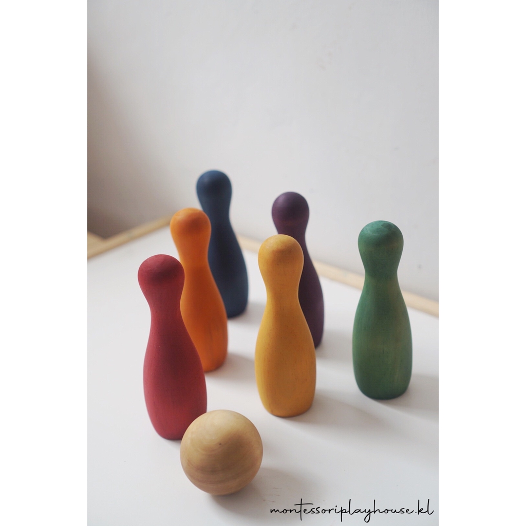 Wooden Rainbow Bowling Set | 6 Pin & 1 Ball | Premium Classic Stain ...