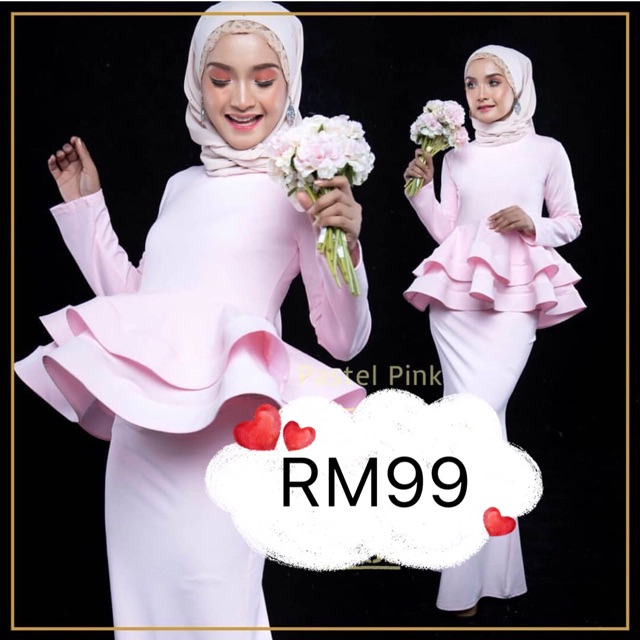 Baju raya 2018 Doll peplum kurung(pastel pink) | Shopee Malaysia