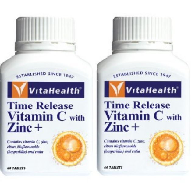 Twin Pack Vitahealth Time Release Vitamin C With Zinc 60s X 2 Exp 0523