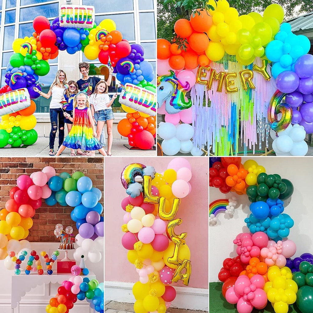 （Ready Stock）100pcs 10inch Rainbow Party Happy Birthday Balloon Set ...