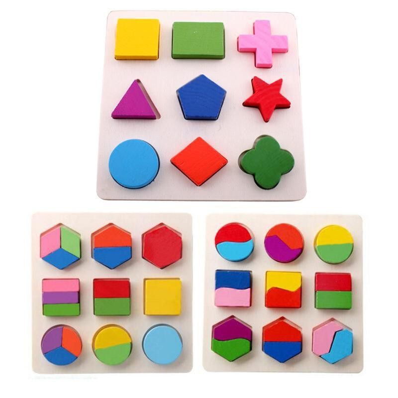 💥NEW💥Wooden Block Geometry Block Shape Geometric Early Learning Wooden ...