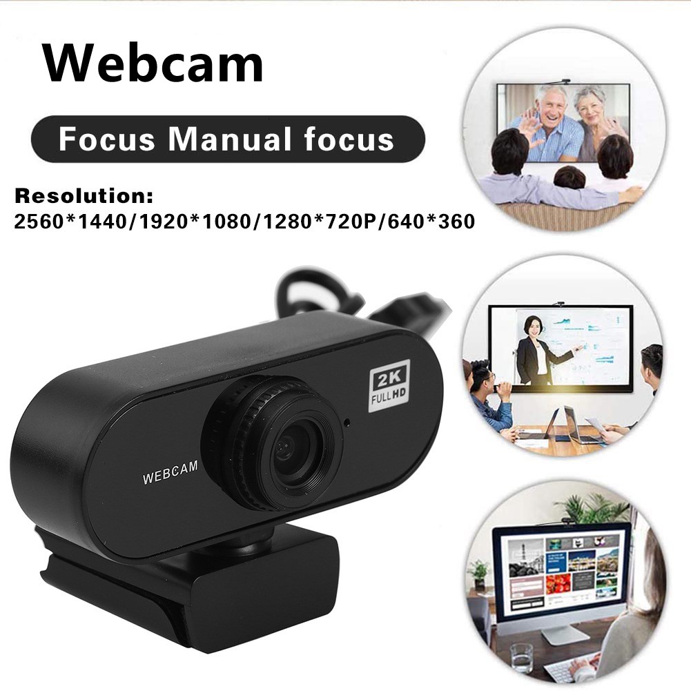 Webcam Full HD 2K Web Camera Microphone 360 Degree Adjust USB 2.0 ...