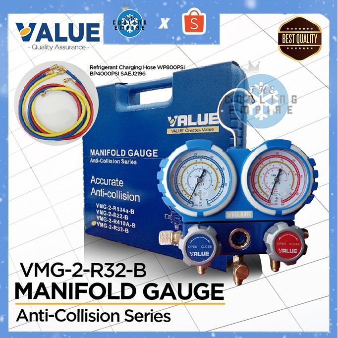 SET METER (MANIFOLD GAUGE) VALUE VMG-2-R32-B / MSS-R410 / USA DUAL ALUMINIUM LX-1004 – R32 ...