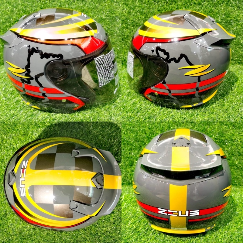 ZEUS HELMET GRAY GOLD GJ609 OPEN FACE HELMET (WITH SMOKE VISOR ...