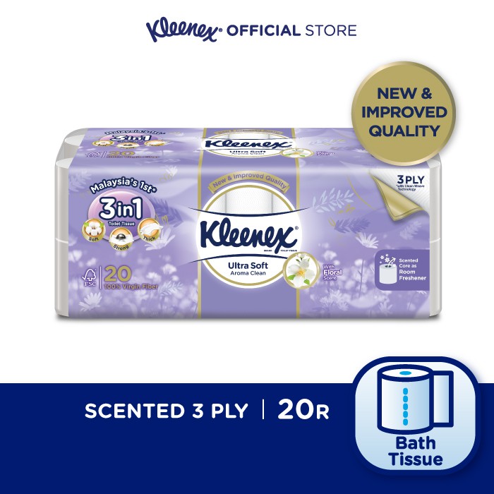 Kleenex Bath Tissue Toilet Tissue Paper Clean Care Scented - 3Ply (20 Rolls x 4 packs) | Shopee ...