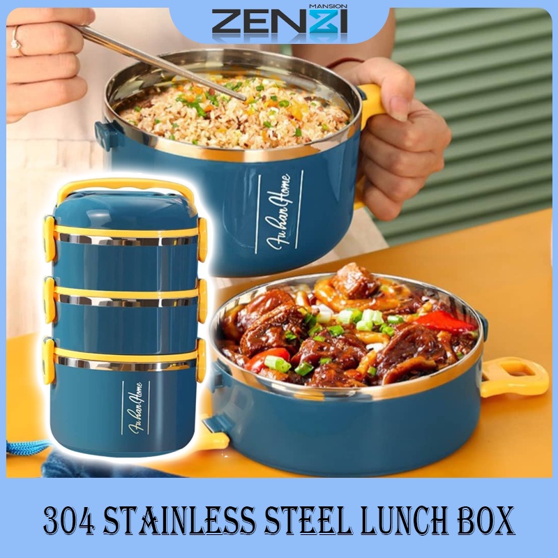 Round Big Storage Lunch Box 304 Stainless Steel Three layers Cute ...