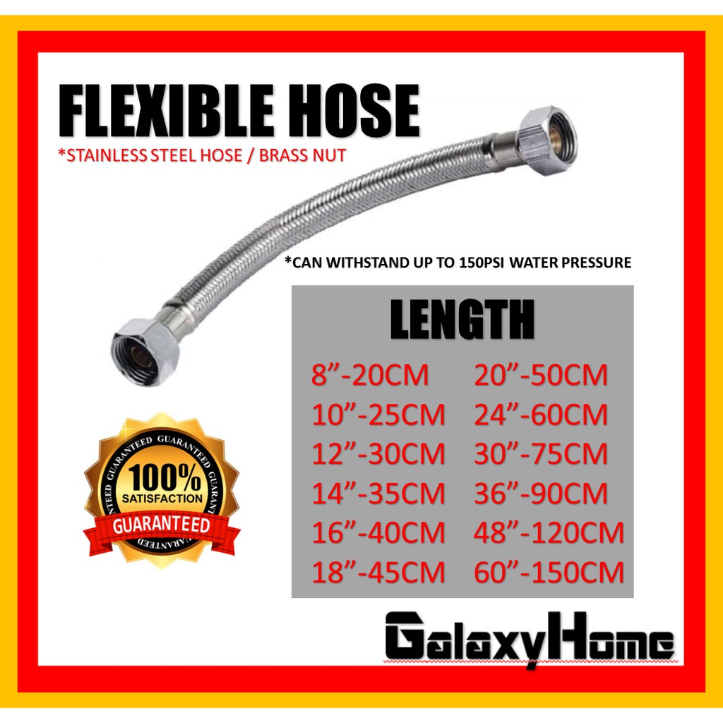 STAINLESS STEEL FLEXIBLE HOSE SPRING PIPE/ PAIP SINKI 1/2” FOR WC INLET ...