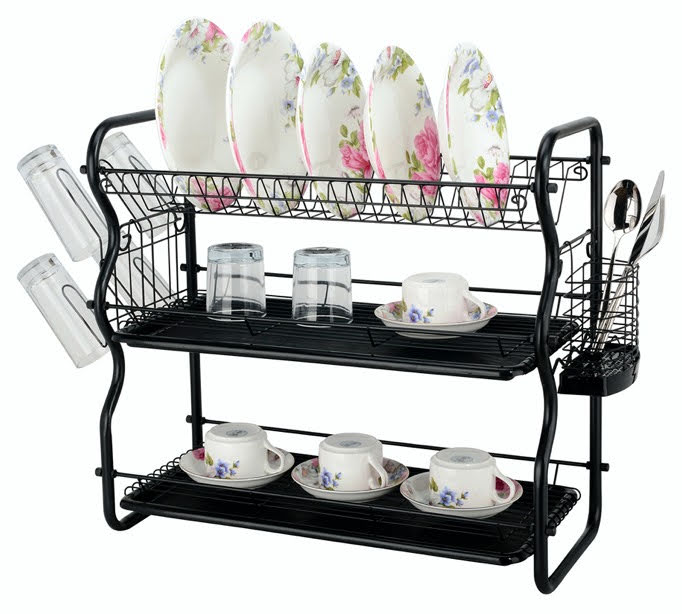Sakura 3 Layer Steel Dish Drainer | Chrome & Black Colour | Shopee Malaysia
