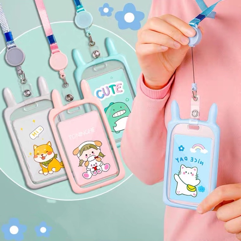🐻🦊Name Card Holder Cartoon cute work ID card & ID student card with ...