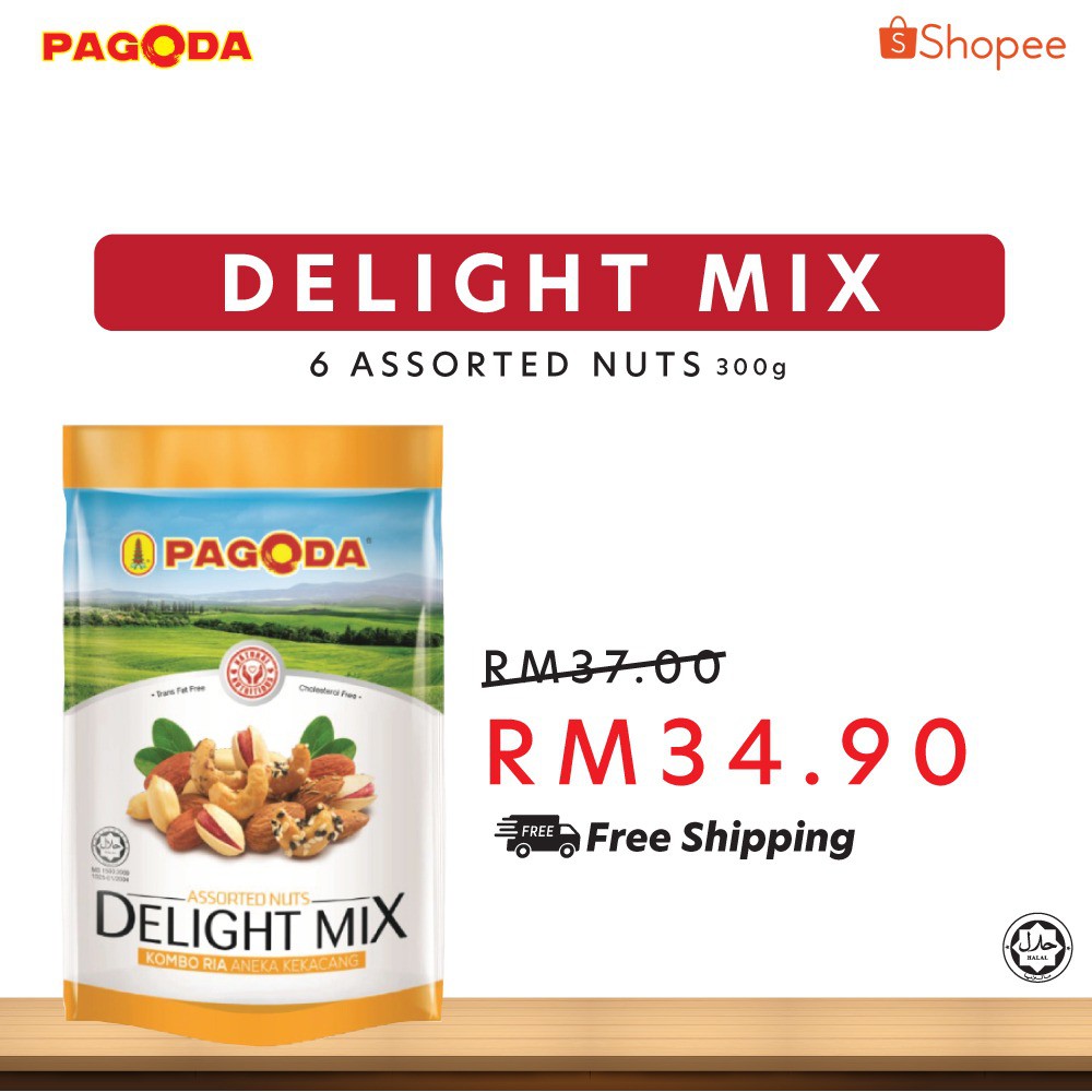 Delight Mix 6 Assorted Nuts Pagoda (180g) 10g x 18 packs | Shopee Malaysia