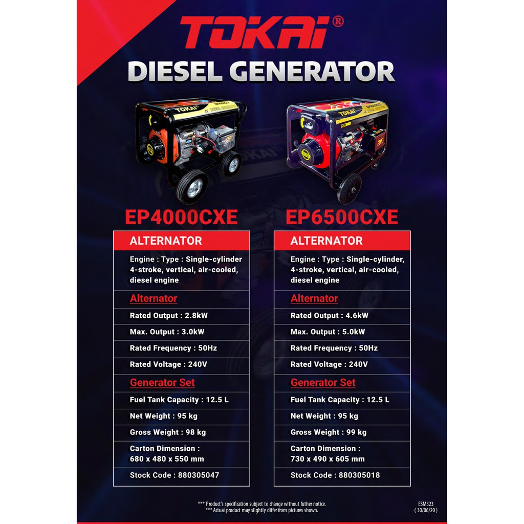 Tokai Japan Brand Diesel Generator EP4000CXE /EP6500CXE Maximum Power ...