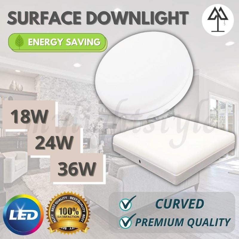 [Premium] 18W 24W 36W 48W LED SURFACE CURVED DOWNLIGHT MOUNTED WHITE CEILING LIGHT Lampu Siling ...