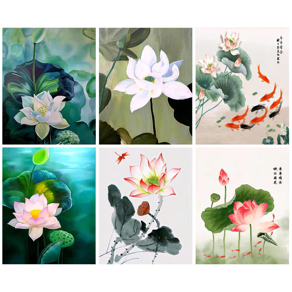 RUOPOTY 60x75cm/50x65cm/40x50cm Frame Painting By Numbers Lotus Flower ...
