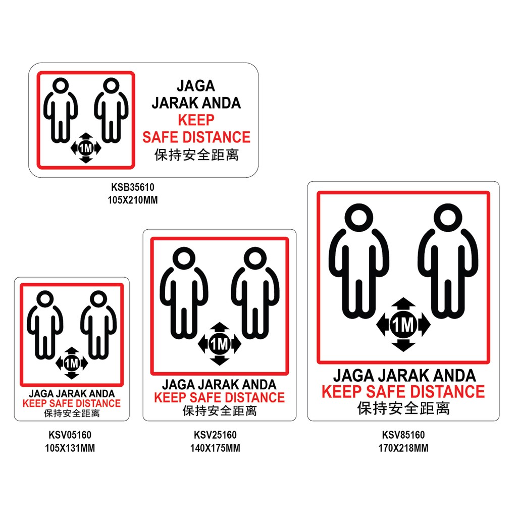 SOCIAL DISTANCING SIGN STICKER, JAGA JARAK ANDA, KEEP SAFE DISTANCE ...