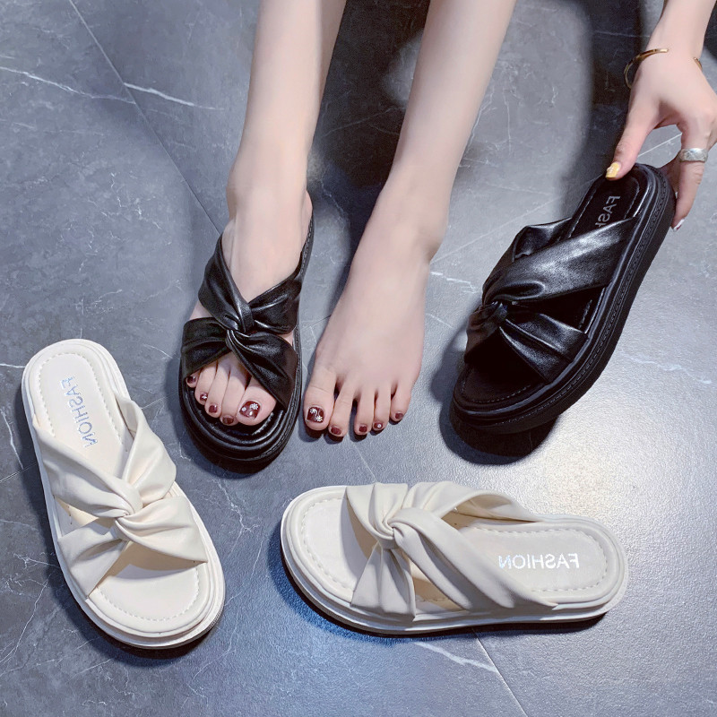 2021 summer new cross non-slip slippers female fairy wind Joker students pregnant women flat ...