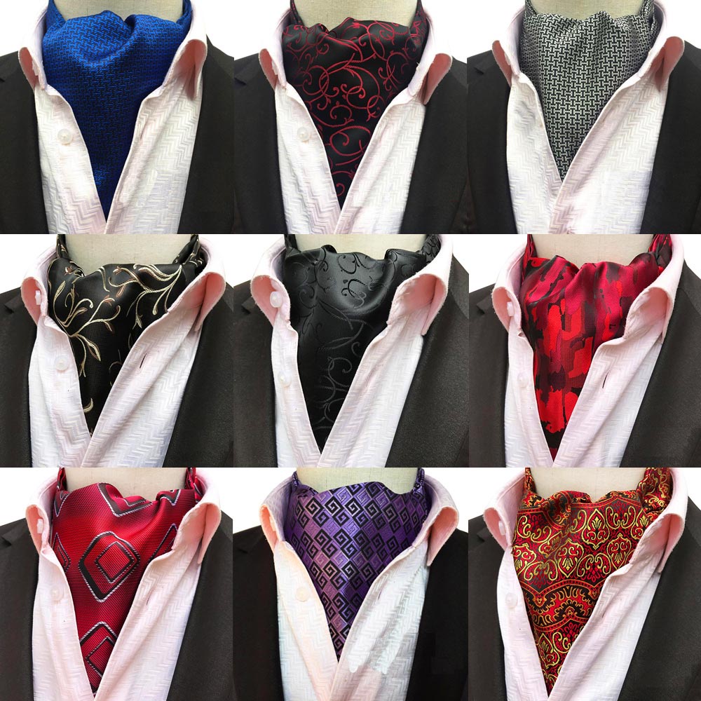 Hot Men's Cravat Ascot Tie silk Black Red Paisley Floral Stripes Gentleman Self Tied Fashion ...
