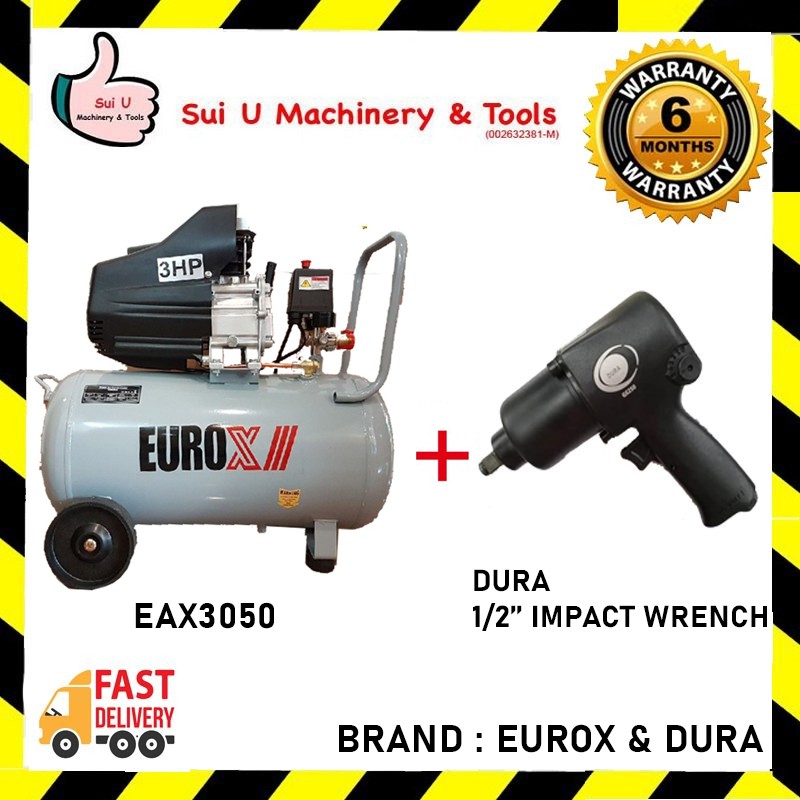EUROX EAX-3050 50L 3HP Air Compressor with Dura 1/2" Air Impact Wrench | Shopee Malaysia